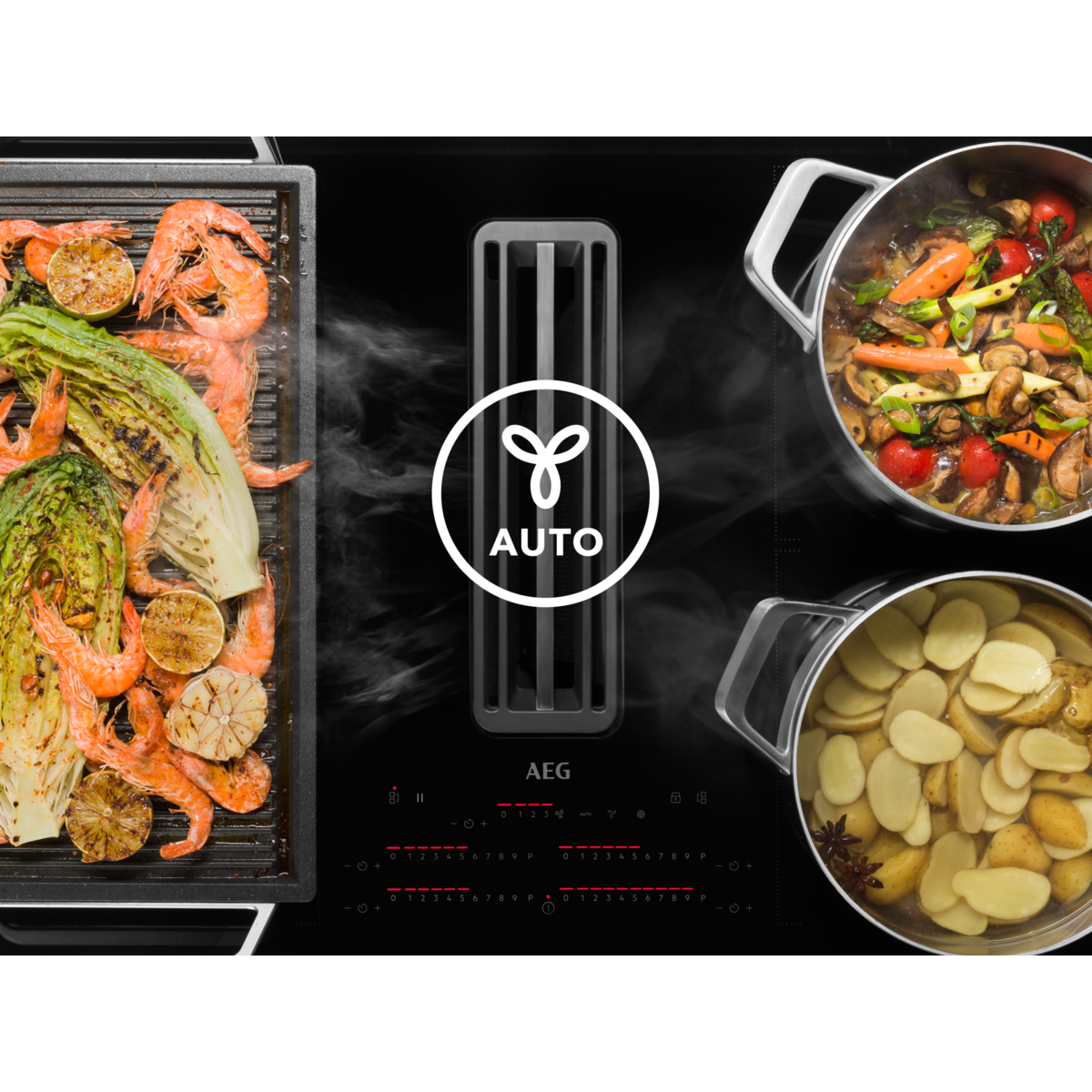 Induktionskogeplade med emhætte 83 cm Induktionskogeplade m/integreret ...